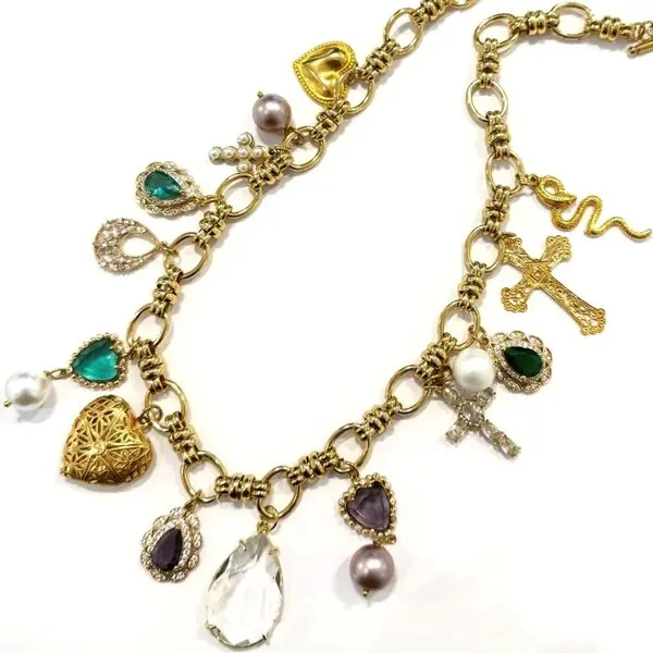ACHALA HANDCRAFTED Heart Locket Crystal Charm Chain Necklace - Gold