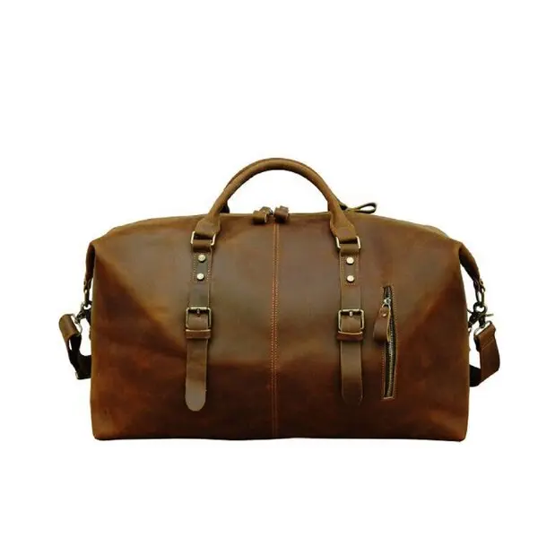 TOURI Zip Detail Genuine Leather Holdall Light - Brown