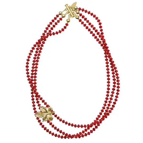 FARRA Coral With Maple Leaf Charm Multi Strands Statet Necklace - Red
