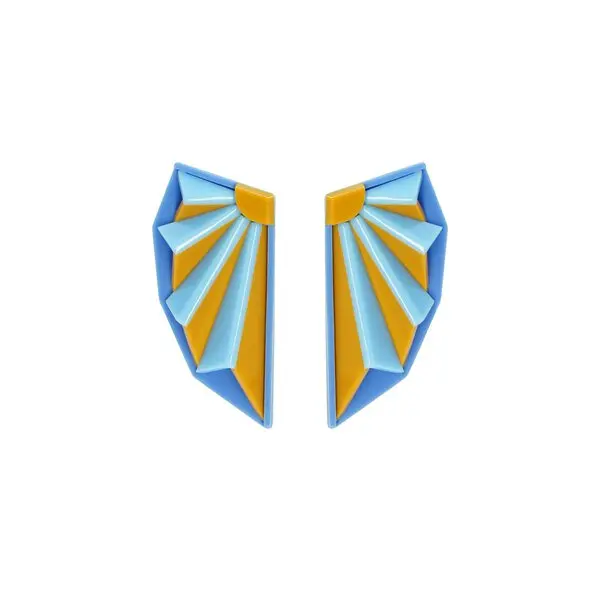 GISSA BICALHO Blue / Yellow Handmade Acrylic Earring Papyrus Mustard Blue - Blue/yellow