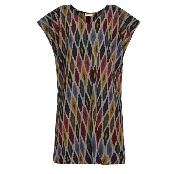 HERITAGEMODA Handwoven Multicolo Ikat Kaftan Dress – Artisanal & Effortlessly Chic - Red