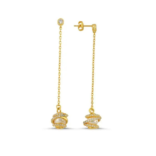 LINYA JEWELLERY Amour Cage Pearl Long Chain Earring - Gold