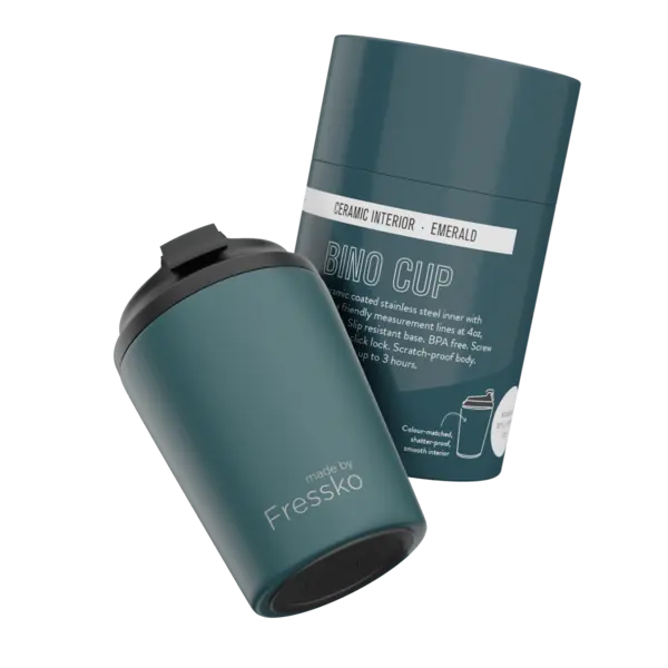 Fressko Bino 8oz / 227ml Reusable Coffee Cup, Ceramic Emerald - Green