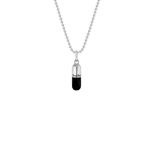 TRUE ROCKS Black / Silver Black Enamel & Sterling Silver Small Pill Pendant - Black/silver