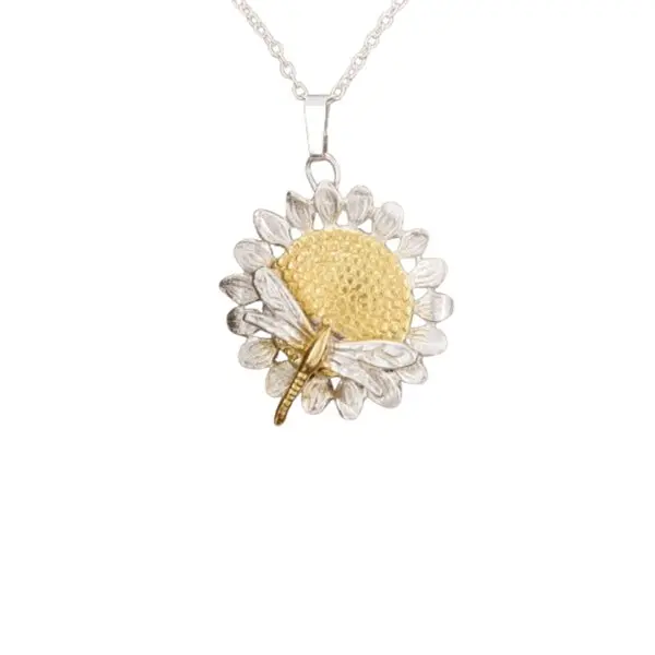 SIMON KEMP JEWELLERS Sunlower And Dragonfly Necklace Eighteen Carat On Silver - Gold