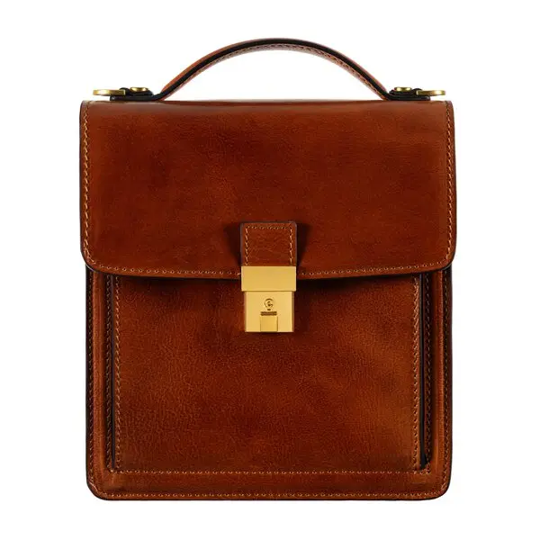 TIME RESISTANCE Small Leather Briefcase Walden Cognac - Brown