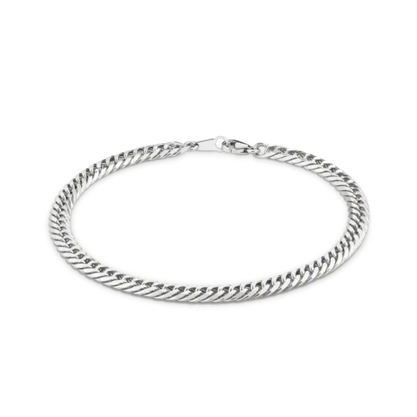 7879 Platinum Diamond Cut Double Curb Chain Bracelet - Silver