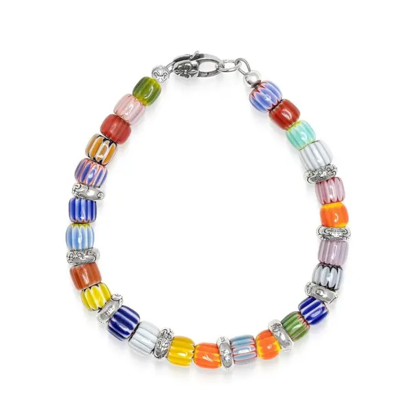 NIALAYA JEWELRY Sterling Silver Bracelet With Nepalese Lampwork Beads - Gray