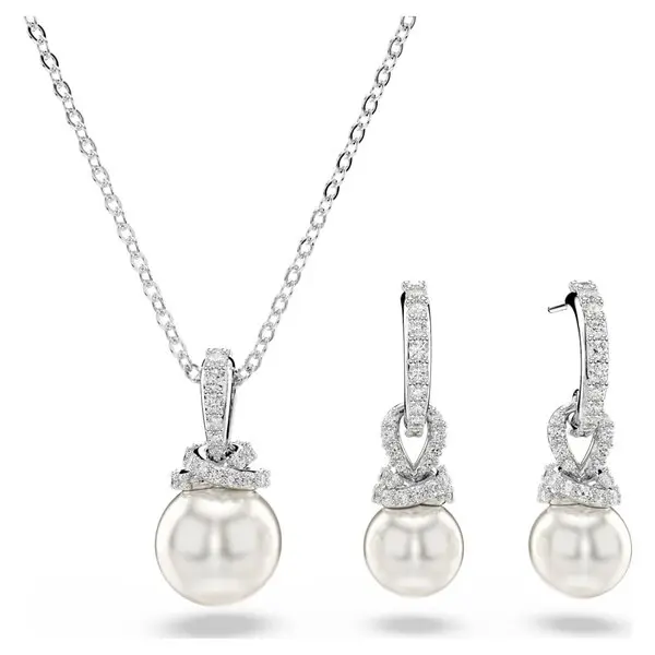 SWAROVSKI Rhodium-plated Pearl And Crystal Hoop Earrings And Pendant Set - White