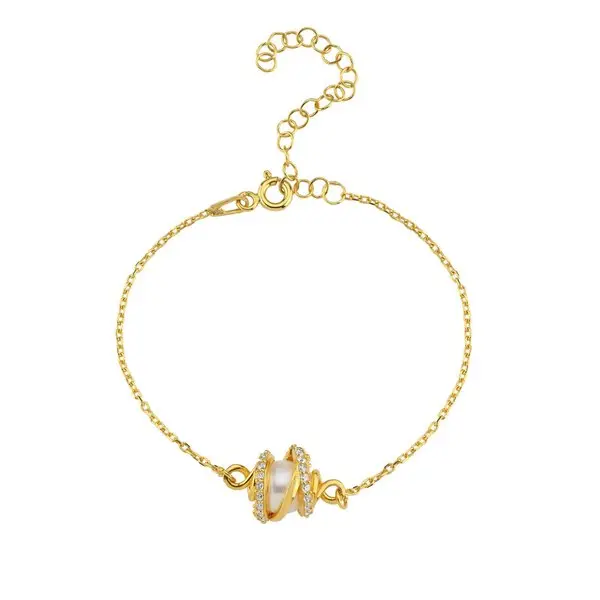 LINYA JEWELLERY Amour Caged Pearl Chain Bracelet - Gold