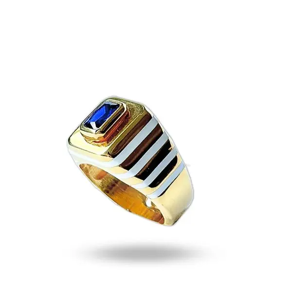 LINYA JEWELLERY Octagon Navy Stone Enamel Signet Ring - Blue