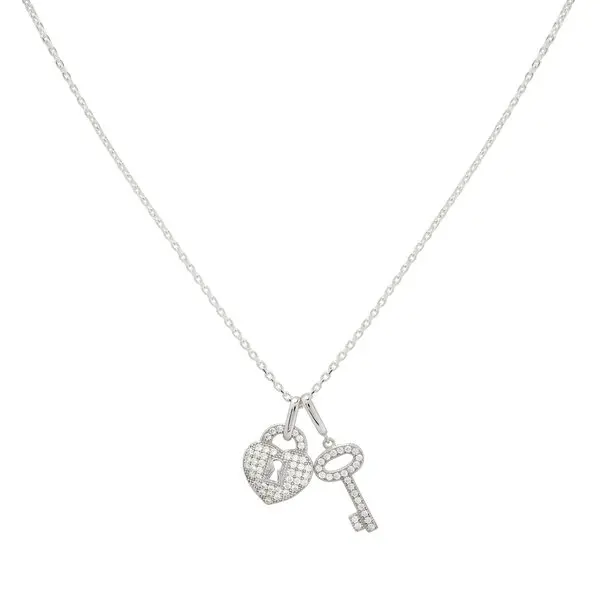 KAIZARIN Heart And Key Charm Necklace - Silver