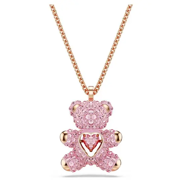 SWAROVSKI Teddy Bear Pendant Necklace With Dancing Heart Stone - Pink