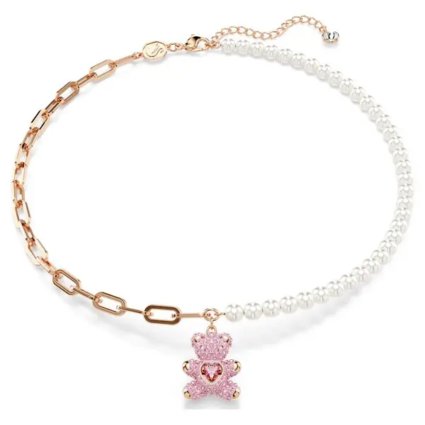 SWAROVSKI Teddy Bear Pendant Necklace With Crystal Pearls And Zirconia - Pink