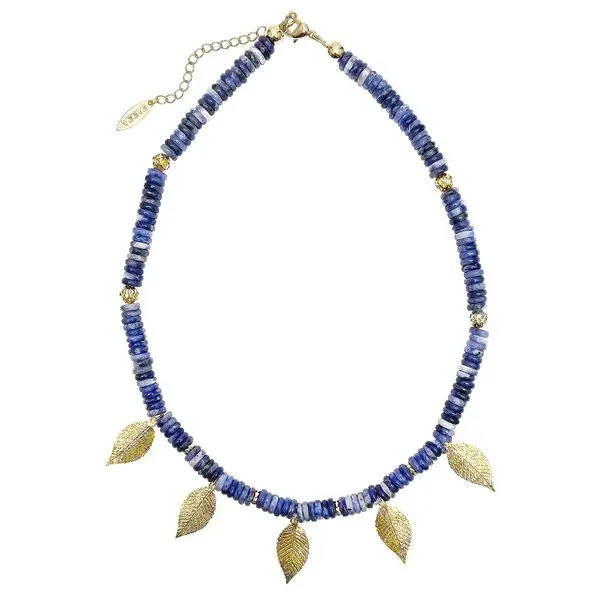 FARRA Bohemian Style Sodalite With Leaves Charms Statet Necklace - Blue