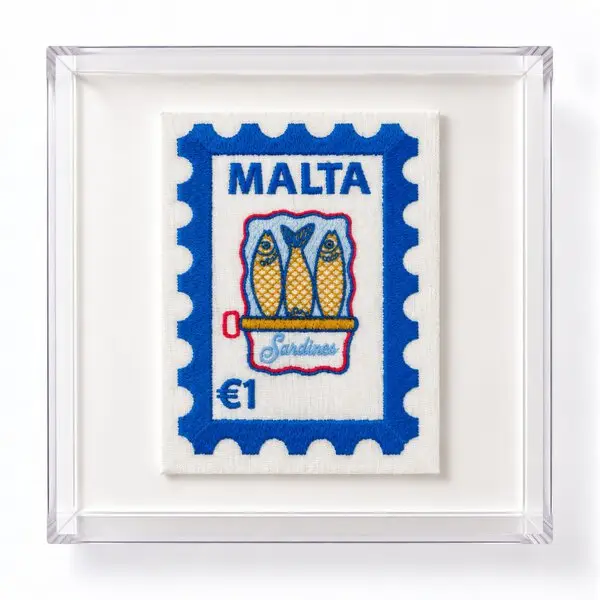 LILLY LOVES Malta Stamp Embroidered Artwork By - White