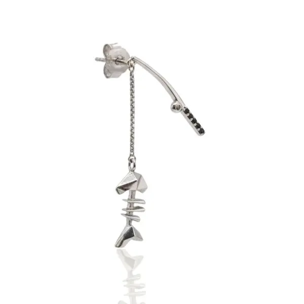 FRENVYRN Mars Sterling Fishin’ Fish Bone Dangle Earring Single For Left Ear - Silver