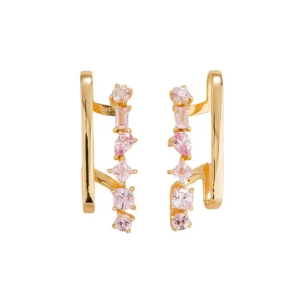 JUVETTI  Orange / Gold Serene Gold Earrings Set With Pink Sapphire - Orange/gold