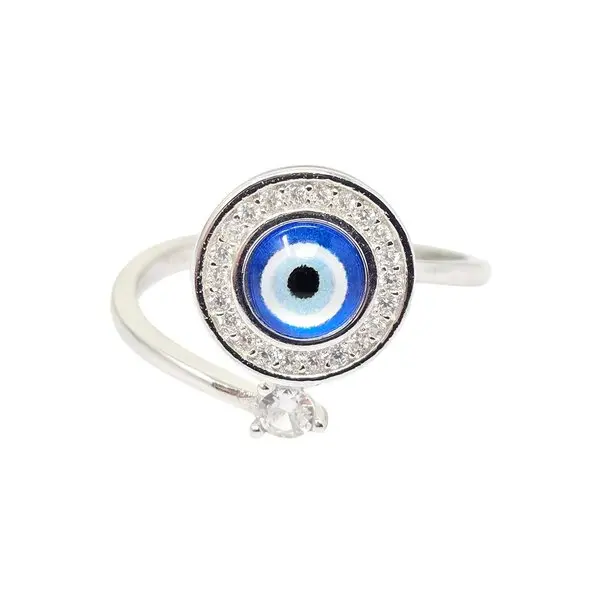 HARFI Blue / Silver Evil Eye Fidget Spinner Friendship Sterling Silver Ring - Blue/silver