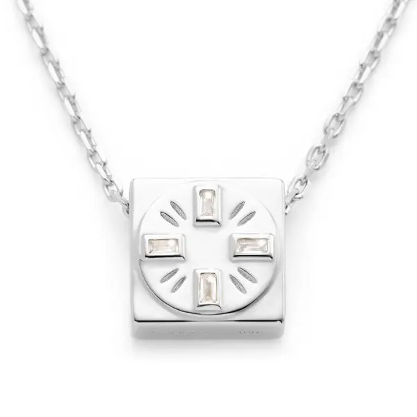 KOUREE Trust In The Timing' Necklace Pendant Charm Sterling With White Topaz - Silver