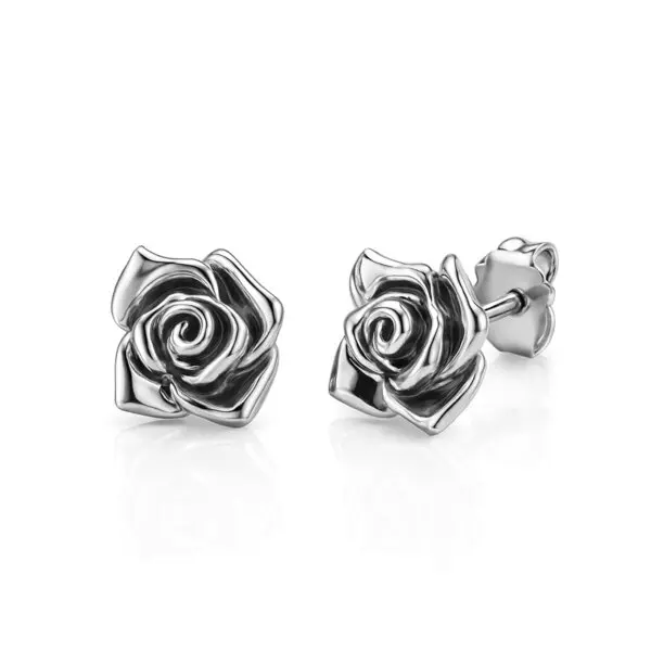 UNALOE Handmade Sterling Rose Stud Earrings Artisan Italian Jewelry - Silver