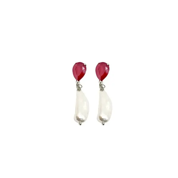 ISKRA Silver / Pink River Pearl Earrings Coral Silver - Silver/pink