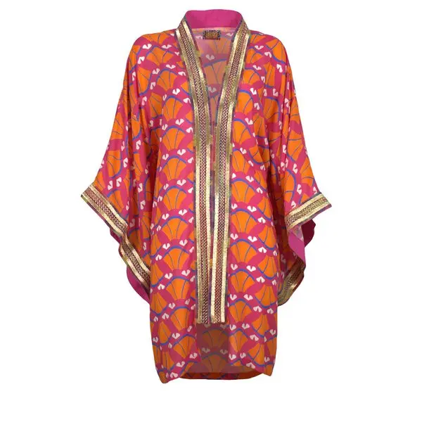 LALIPOP DESIGN Multi-color Abstract Viscose Kimono Embellished With Golden Embroidery Details - Yellow