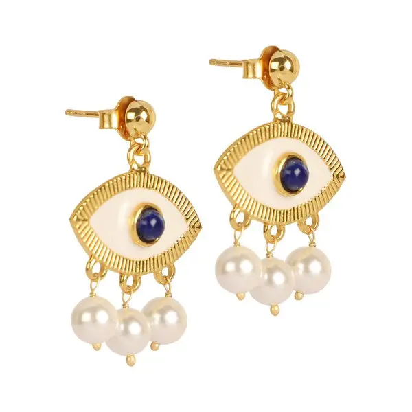 LILA RASA Blue / Gold Pearl Evil Eye Earrings - Blue/gold