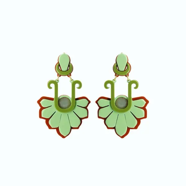 GISSA BICALHO Handmade Acrylic Earring Long Daisy Cinnamon - Yellow