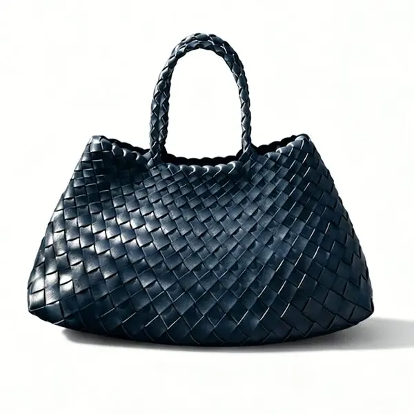 RIMINI Woven Vegan Leather Tote 'elisabetta' Blue - Brown