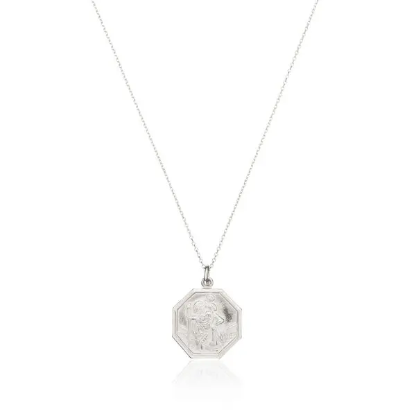 LILY & ROO Medium Octagon St Christopher Necklace - Silver