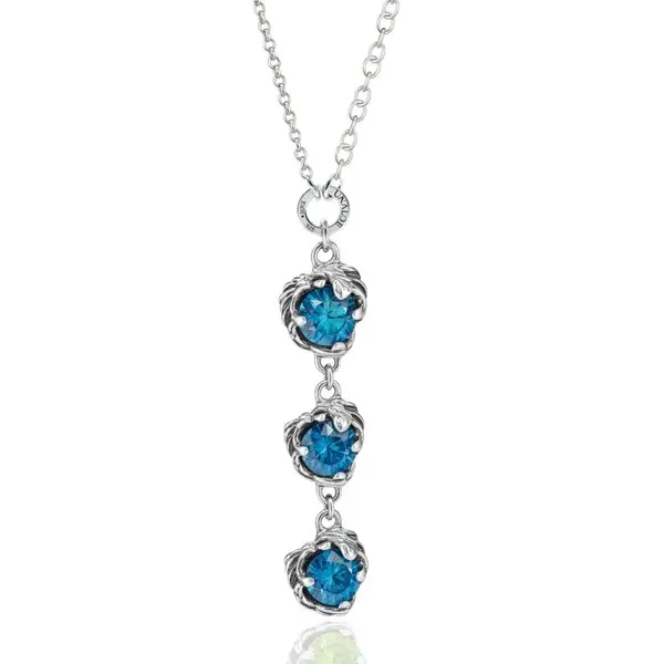 UNALOE Silver / Blue Coleus Sterling Silver Necklace With Three Blue Crystal Leaf Pendants – Elegant Jewelry - Silver/blue