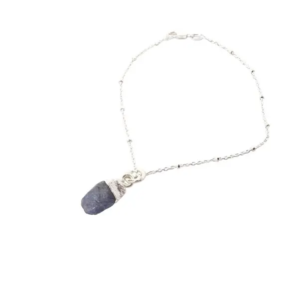 HARFI Blue / Silver Raw Blue Sapphire September Birthstone Sterling Silver Bracelet - Blue/silver