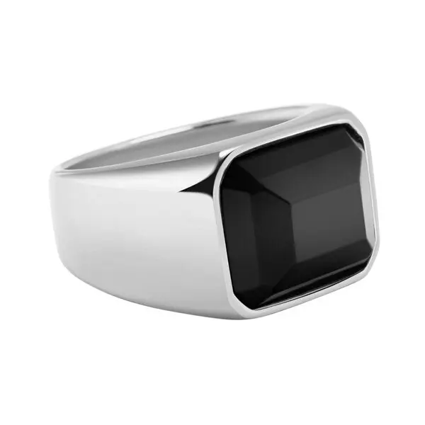 NIALAYA JEWELRY Silver / Black Black Zircon Signet Ring In Silver - Silver/black