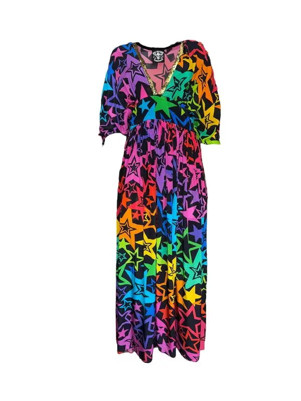 ANY OLD IRON New Rainbow Star Printed Kaftan Dress - Black