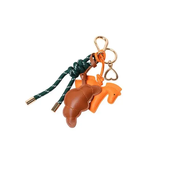 POP UPS BRAND Key Chain Emerald With Charms Brown Croissant And Orange Horse - Green