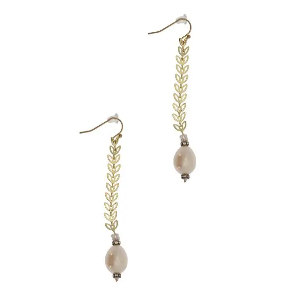 Saachi Pearl Drop Botanical Chain Earrings - White