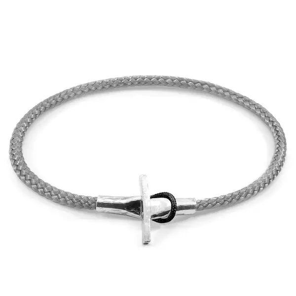 ANCHOR & CREW Classic Cambridge Silver & Rope Bracelet - Grey