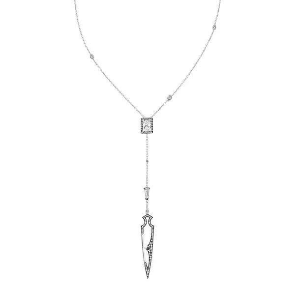 SALLY SKOUFIS White / Black / Silver Shield Necklace With Natural Black Diamond & Made Cz Diamond Stimulant In Sterling Silver - White/black/silver