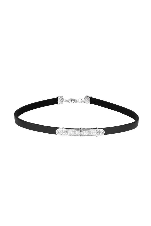 Saachi Crystal Leather Choker - Black