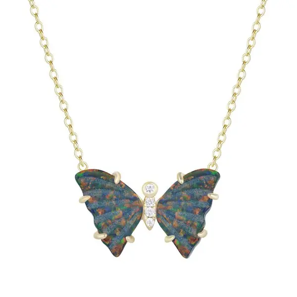 KAMARIA Opal Butterfly Necklace With Prongs - Black