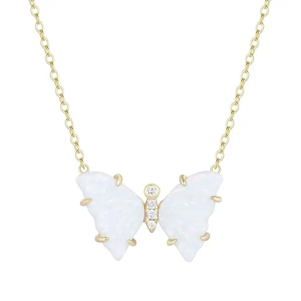 KAMARIA Opal Butterfly Necklace With Prongs - White
