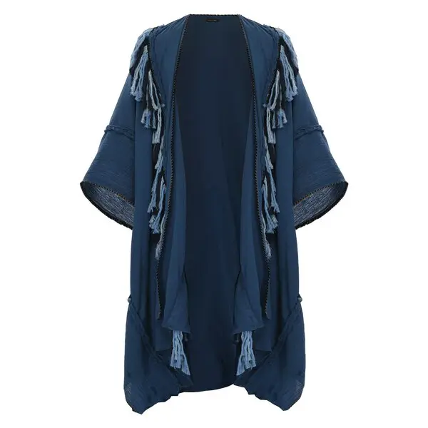 ZHENABIA Sidra Poncho Boho Cape Kimono - Blue
