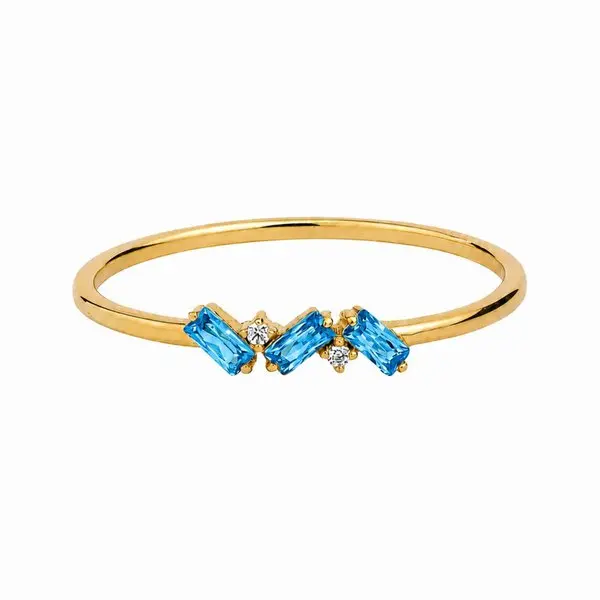 BELINDA JEWELZ Blue / Gold Swiss Blue Triple Baguette Birthstone Ring - Blue/gold