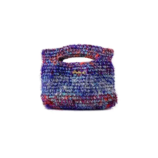 ISKRA Blue / Purple Jen Raffia & Silk Bag - Blue/purple