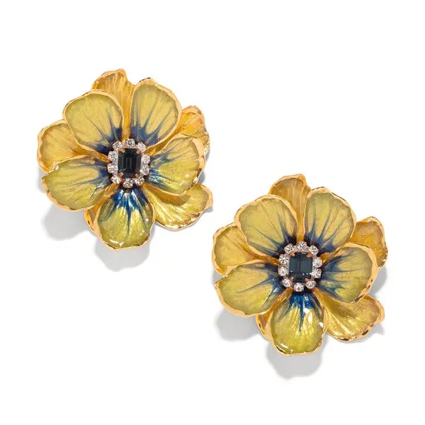 THE PINK REEF Jonquil Large Hand Painted Jewel Box Florals - Yellow