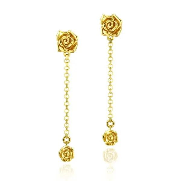 UNALOE Vermeil Minimal Rose Drop Earrings – Luxury Contemporary Floral Designer Jewelry - Gold