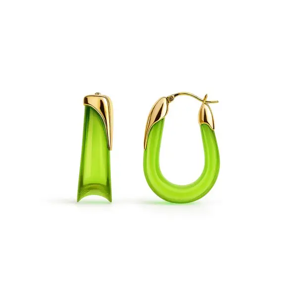 GOLD & HONEY Green / Gold Peridot Sculpted U Lucite Birthstone Hoop Earrings - Green/gold