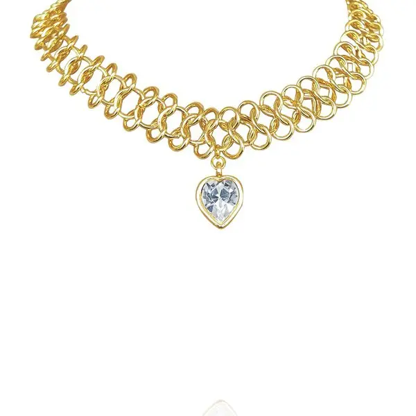 EYECONIC BY SAMAR AJRAM Gold / Blue Tete Heart Chunky Choker Necklace-sky Blue Shade - Gold/blue