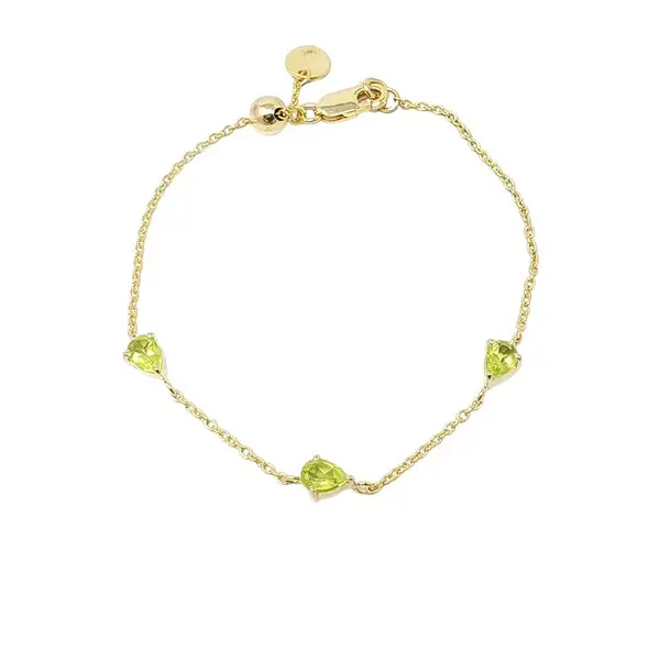 HARFI Green / Gold Peridot August Birthstone Minimalist Gold Bracelet - Green/gold